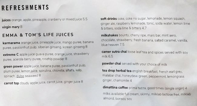 Menu at The Corner Store restaurant, Mentone