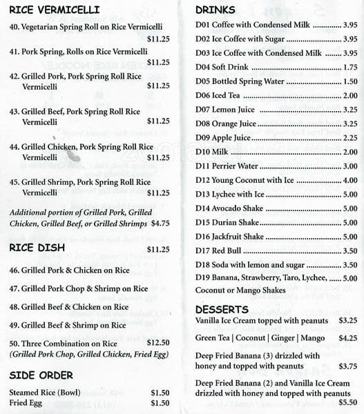 Menu at Saigon Boy Noodle House restaurant, Ottawa