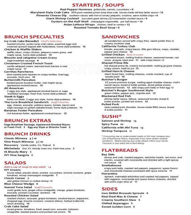 Menu at IVY Kitchen pub & bar, Dallas