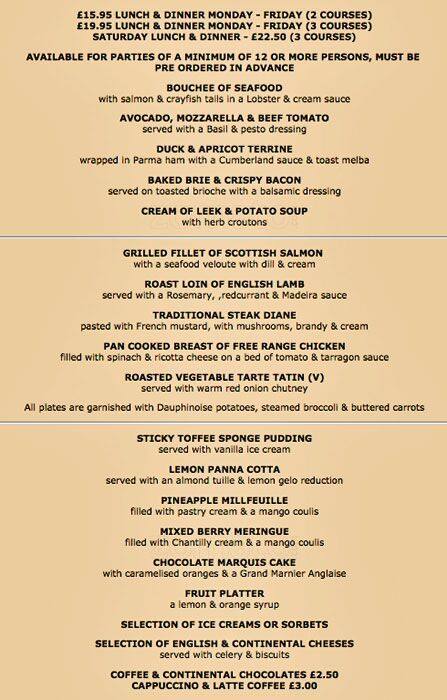 Menu at Chateau Napoleon restaurant, Croydon