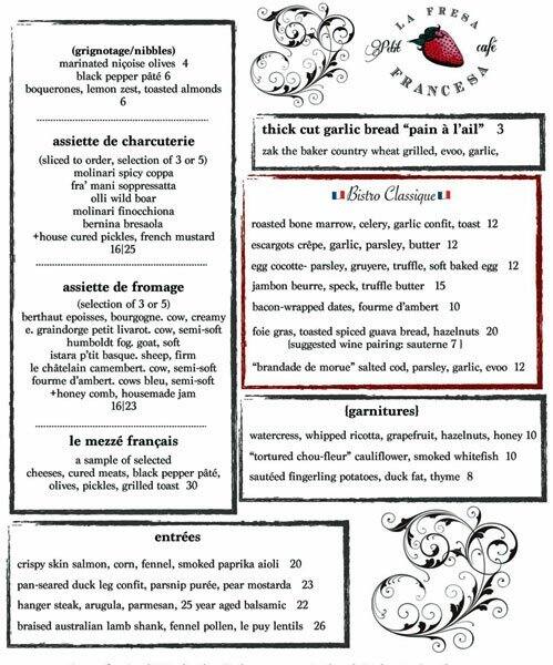 Menu at La Fresa Francesa restaurant, Hialeah