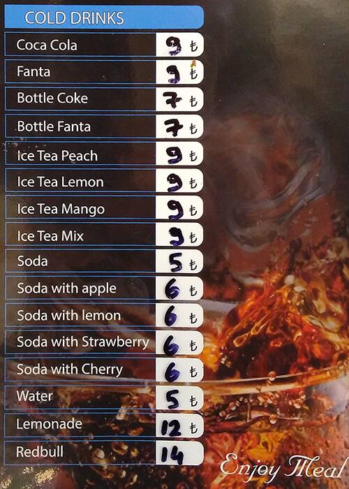 Menu at Homemade, Istanbul