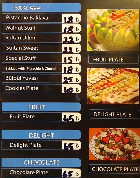 Menu at Homemade, Istanbul