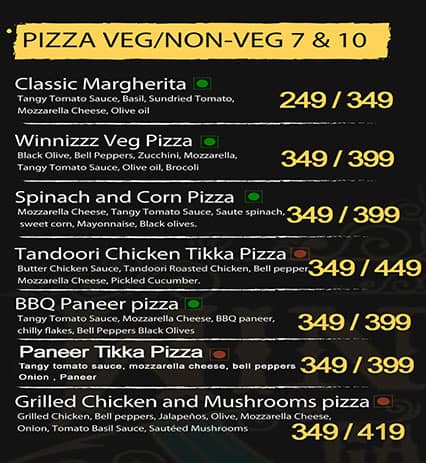 Menu of Winniz Cafe, Habsiguda, Hyderabad