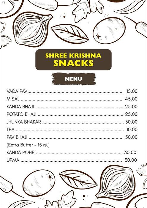Menu of Shri Krishna Snacks, Kalyan, Thane