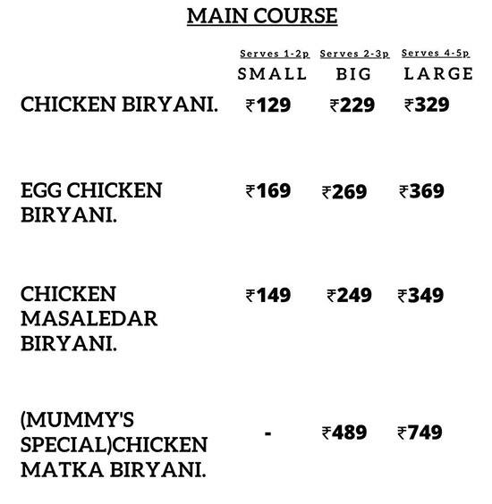 Menu of Mummy Ki Biryani, Bhayandar, Mumbai
