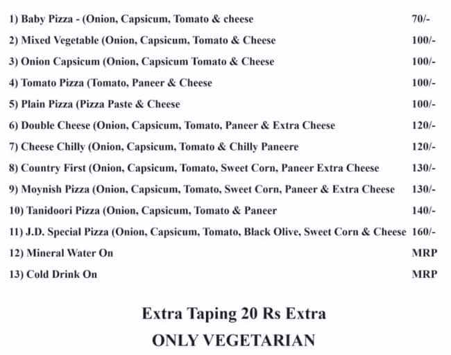 Menu of JD Pizza Hub, Sector 60, Noida