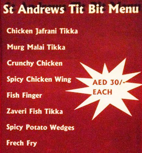 Menu at St Andrews pub & bar, Dubai