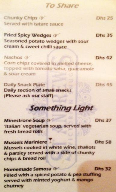 Menu at St Andrews pub & bar, Dubai
