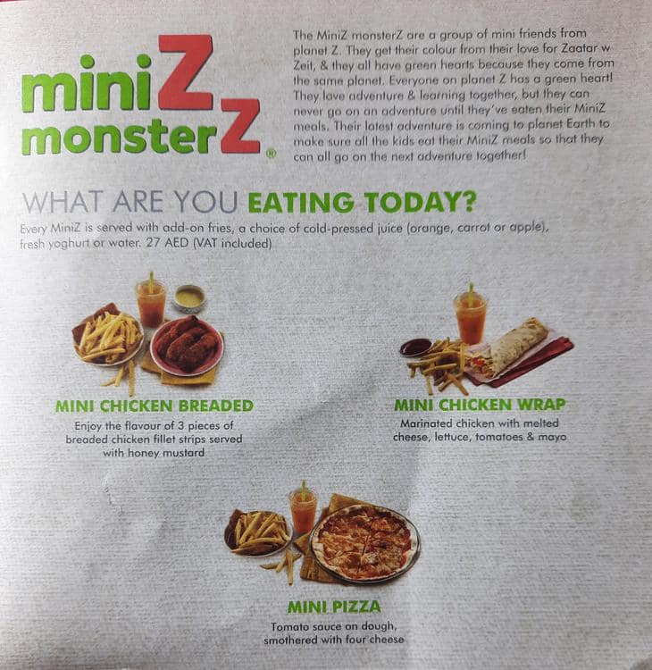 Menu of Zaatar w Zeit, Najda, Abu Dhabi