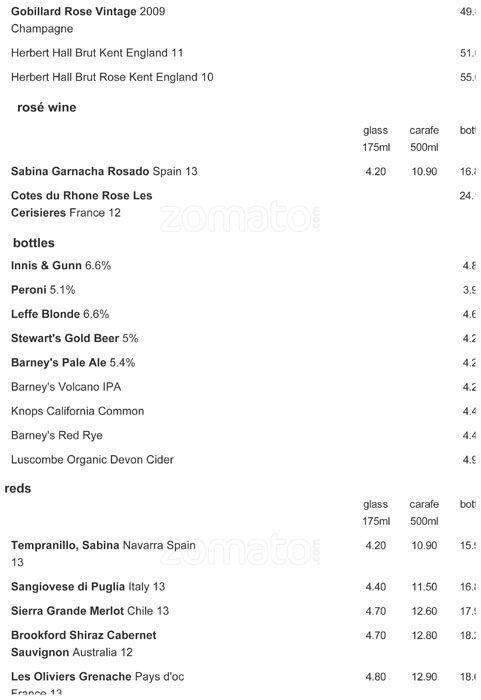 Menu at The Apartment restaurant, Edinburgh