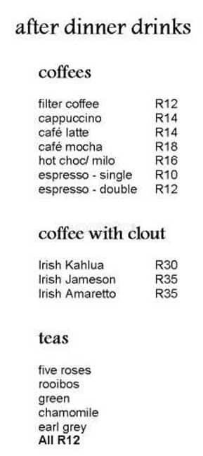Menu at Pl8 Restaurant, Durban