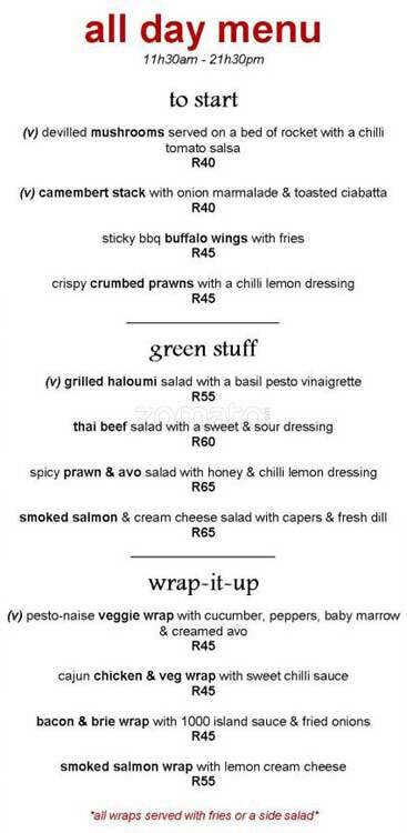 Menu at Pl8 Restaurant, Durban