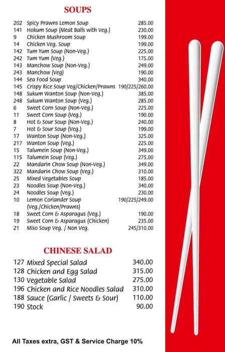 Menu of Fujiya, Chanakyapuri, New Delhi