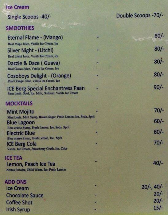 Menu at Ice Berg, Jaipur, A - 1 City Plaza Ground Floor Jhotwara Road