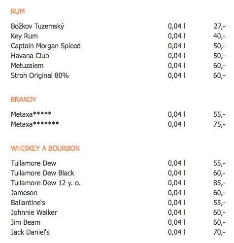 Menu at RestArt pub & bar, Prague