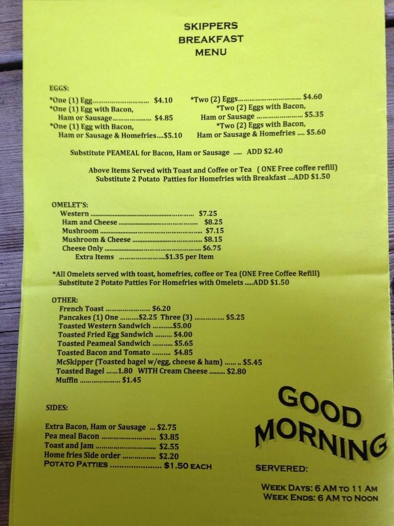 Menu at Skippers Restaurant, Goderich