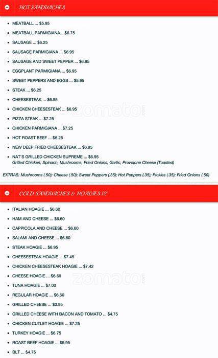 Menu at Nat's Pizza pizzeria, Doylestown