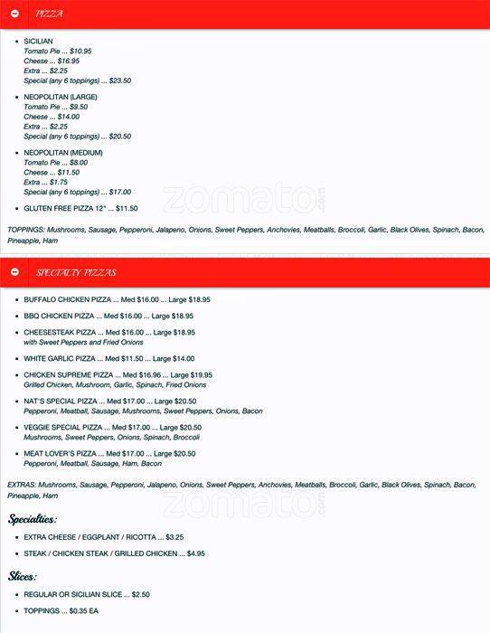 Menu at Nat's Pizza pizzeria, Doylestown