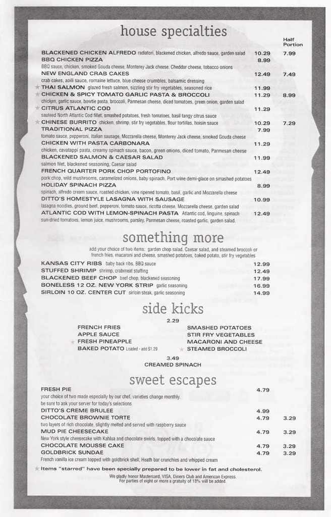 Menu at Ditto's Grill pub & bar, Louisville