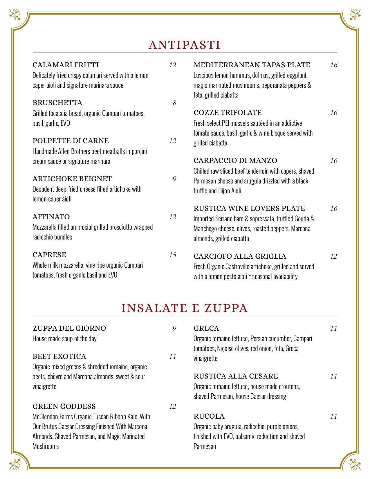 Menu at Cucina Rustica desserts, Sedona