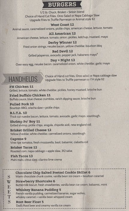 Menu at Fuller House pub & bar, Hinsdale
