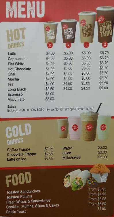 Menu at Latte Cartelle Drive Thru Coffee Hallam cafe, Hallam