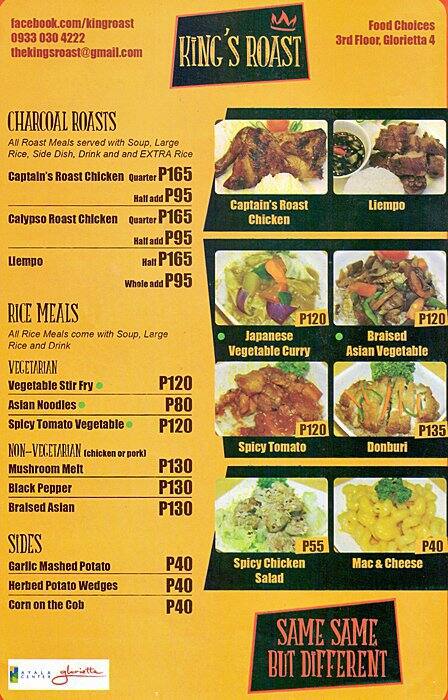 Menu at King's Roast fast food, Makati, East Drive 3/F