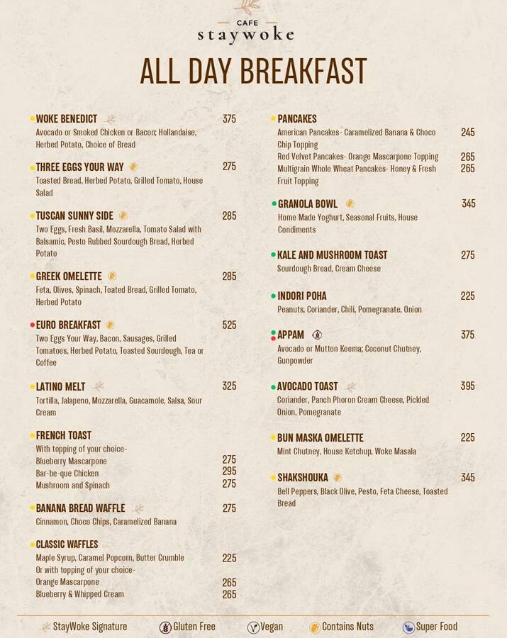 Menu of Cafe StayWoke, Golf Course Extension, Gurgaon