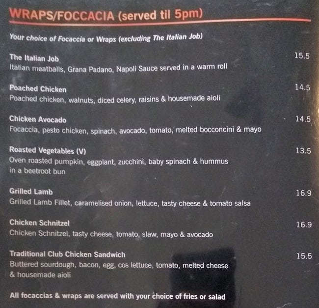 Menu at Phoenix & Co restaurant, Plenty