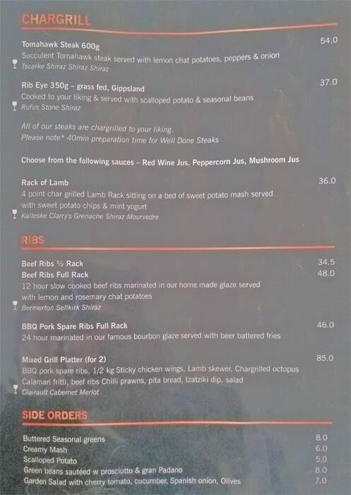Menu at Phoenix & Co restaurant, Plenty