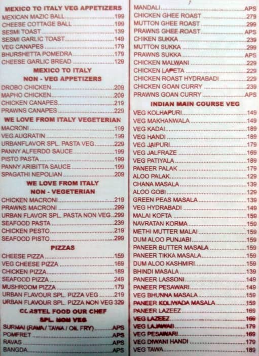 Menu at Golden Rock, Vasai