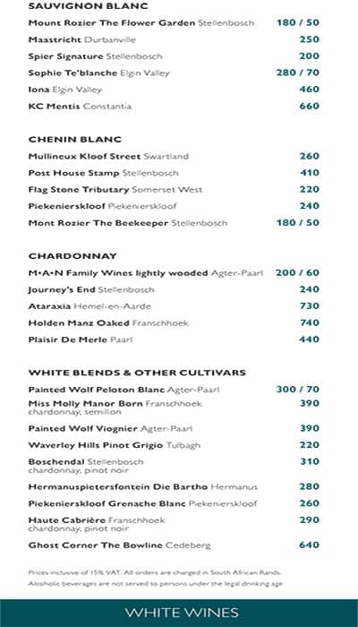 Menu at AC Lounge & Bar Cape Town, Cape Town