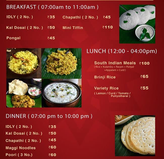 Menu of MRB Home Foods, Velachery, Chennai