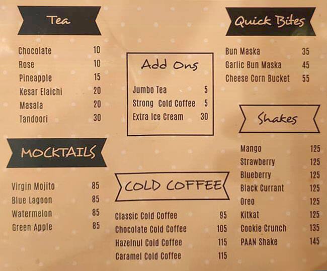 Menu at Tea Smith Cafe, Allahabad