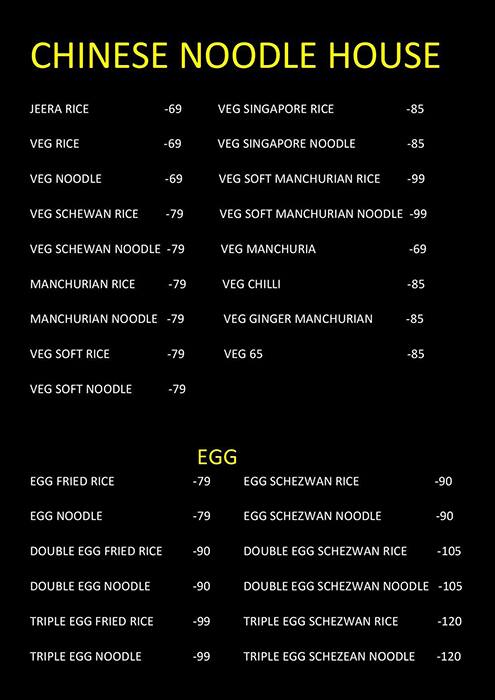 Menu at Chinese Noodle House, Hyderabad