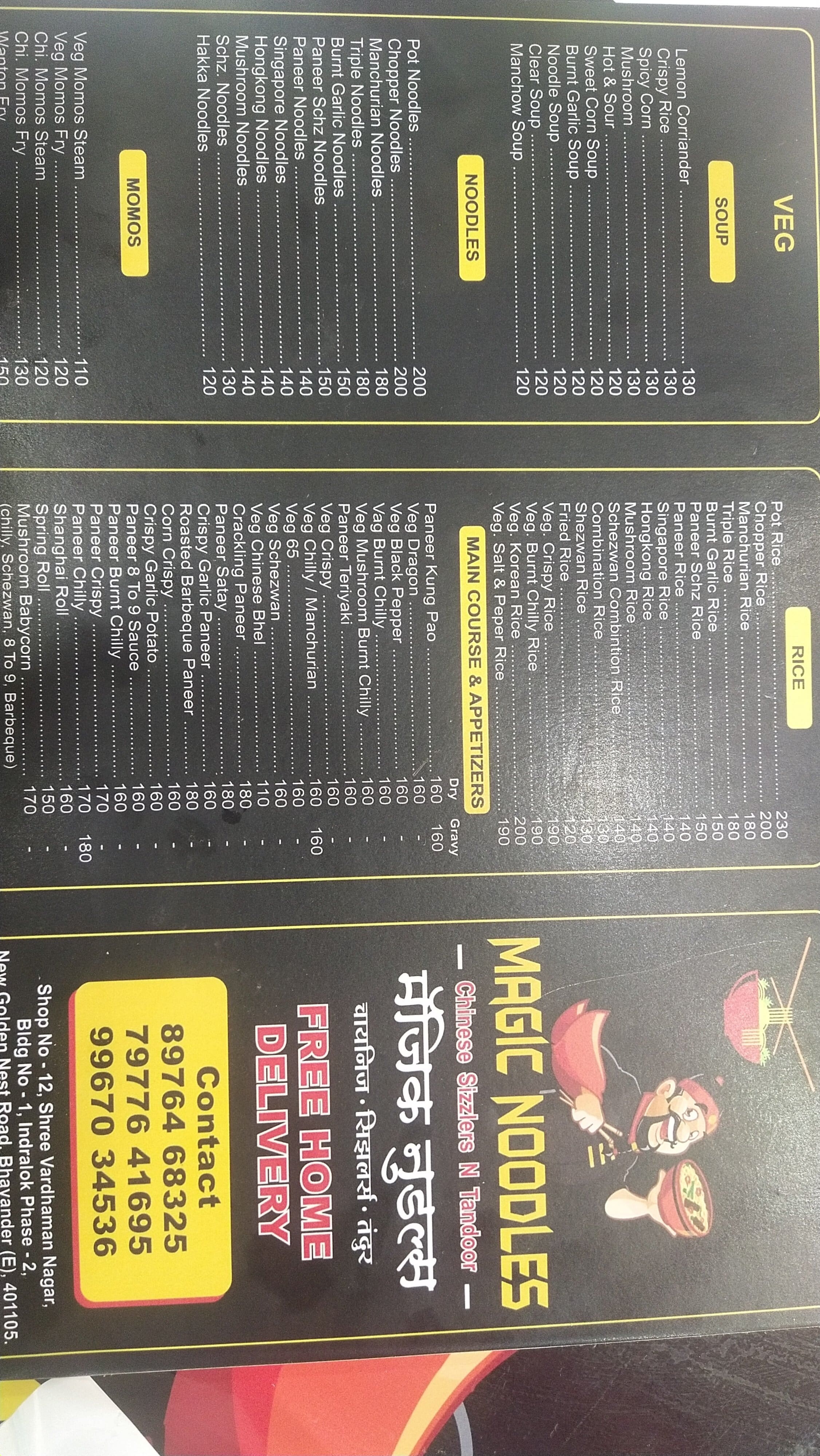Menu of Magic Noodles, Bhayandar, Mumbai