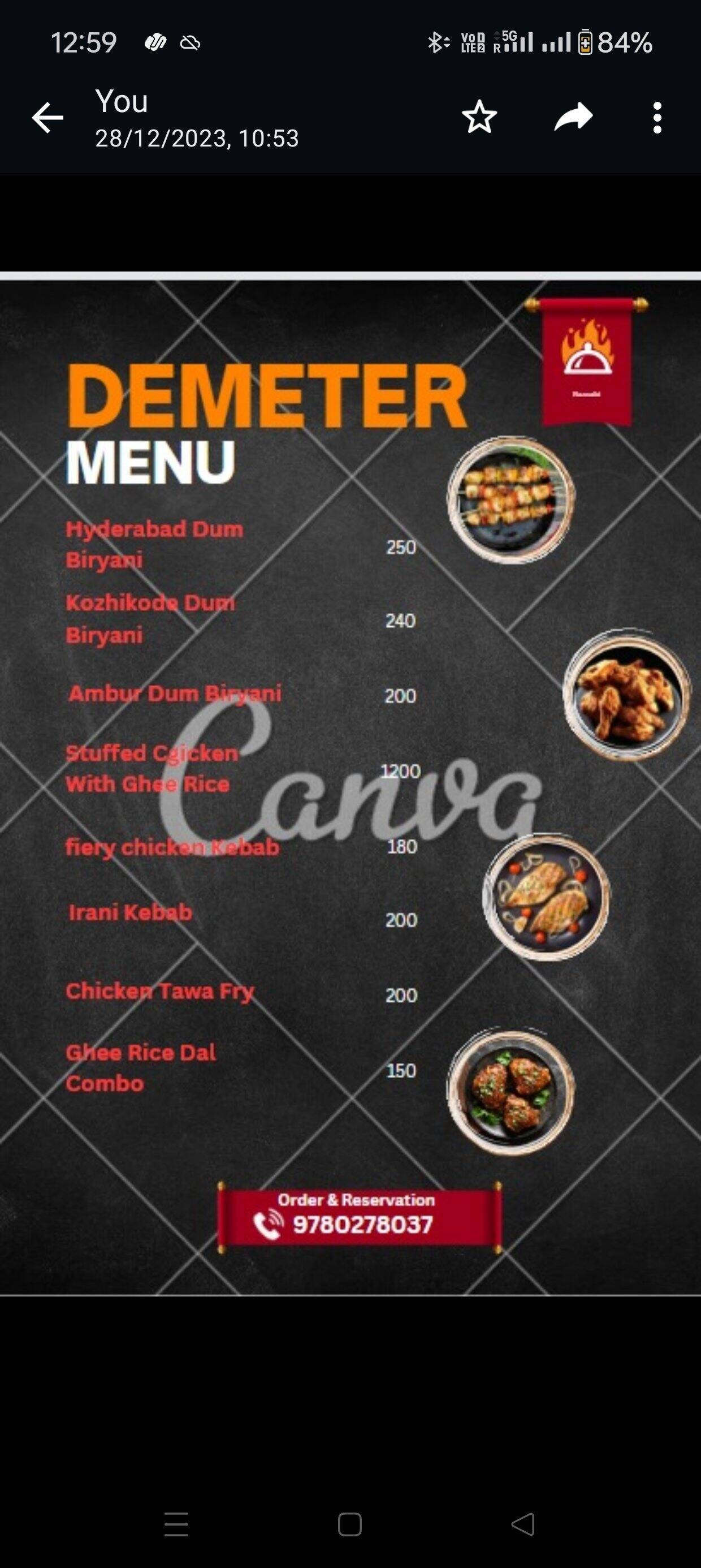 Menu of Bazaabi, HSR, Bangalore