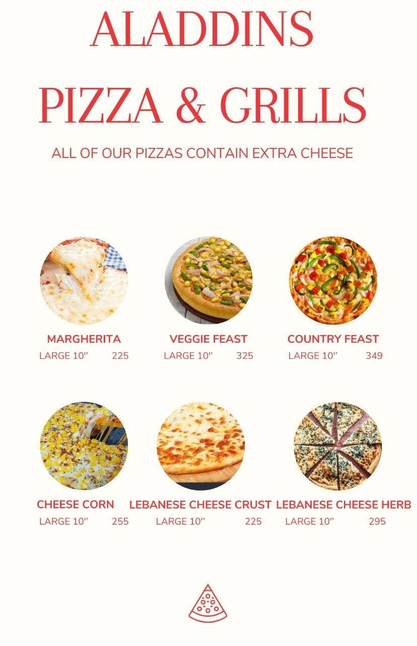 Menu of Aladdins Pizza & Grills, Manikonda, Hyderabad