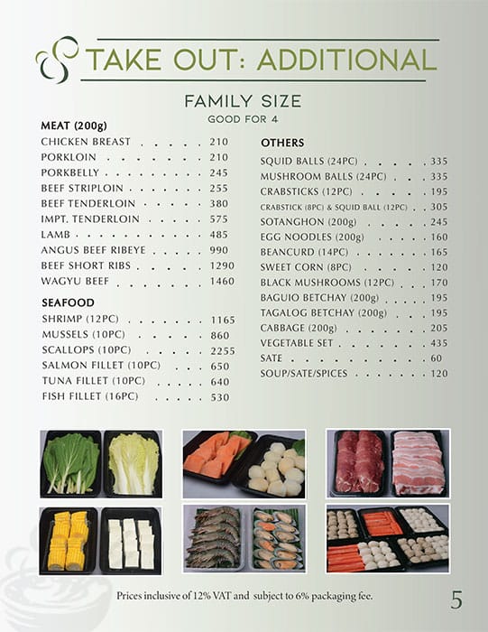 Menu at Healthy Shabu-Shabu restaurant, Makati, Rockwell Drive