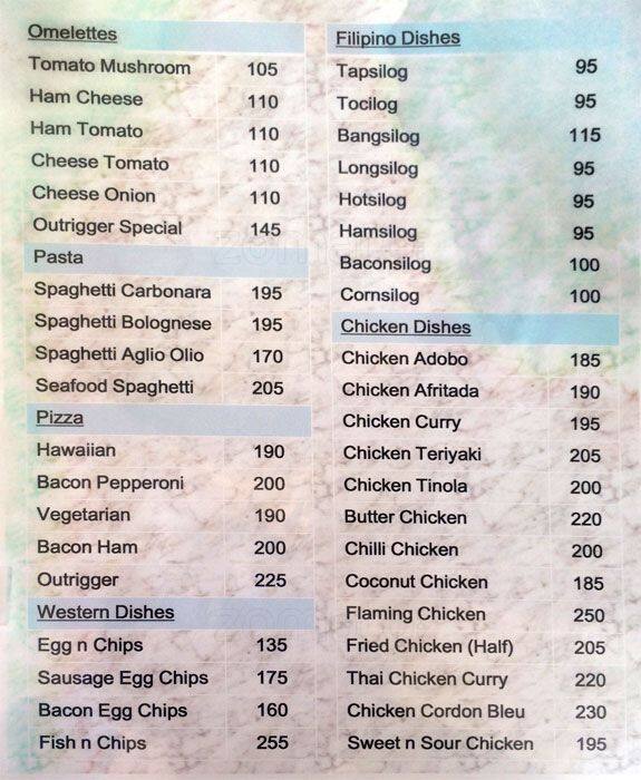 Menu at Outrigger Bar & Resto, Antipolo