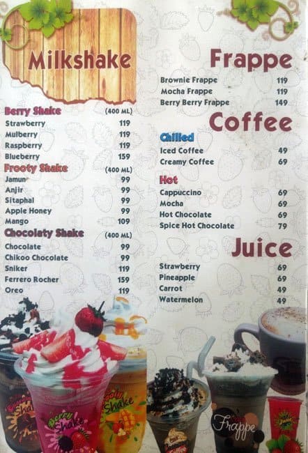 Menu at Mahabaleshwar Berry Bash, Pune, Ganga Baghyoday