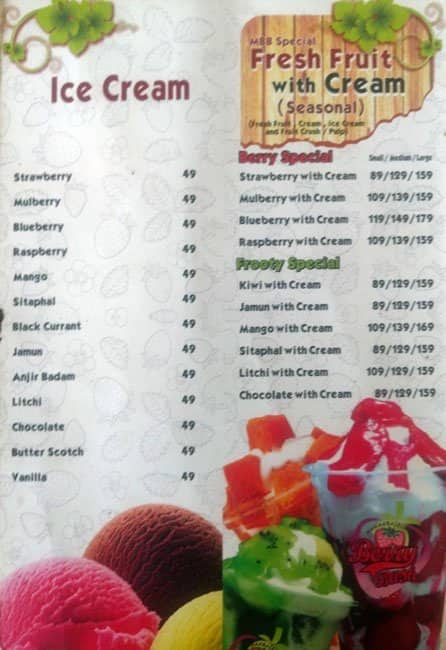 Menu at Mahabaleshwar Berry Bash, Pune, Ganga Baghyoday