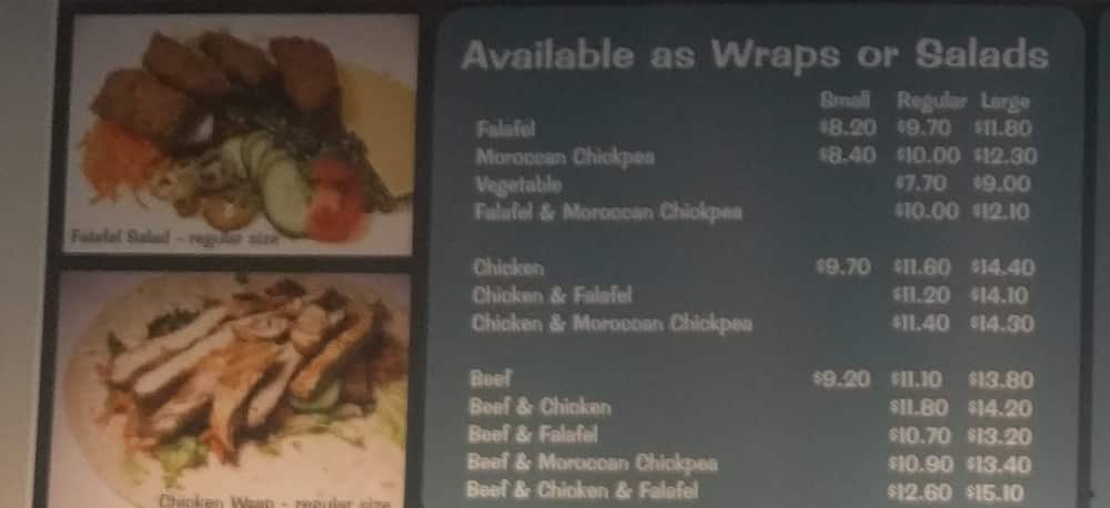 Menu at Daniel's restaurant, Wellington