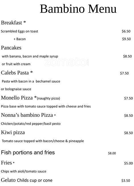 Menu at Vivere Cafe, Upper Hutt