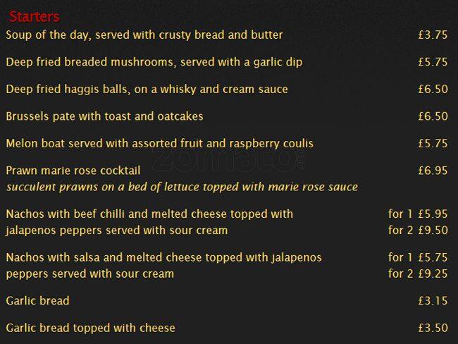 Menu at The Spylaw pub & bar, Edinburgh