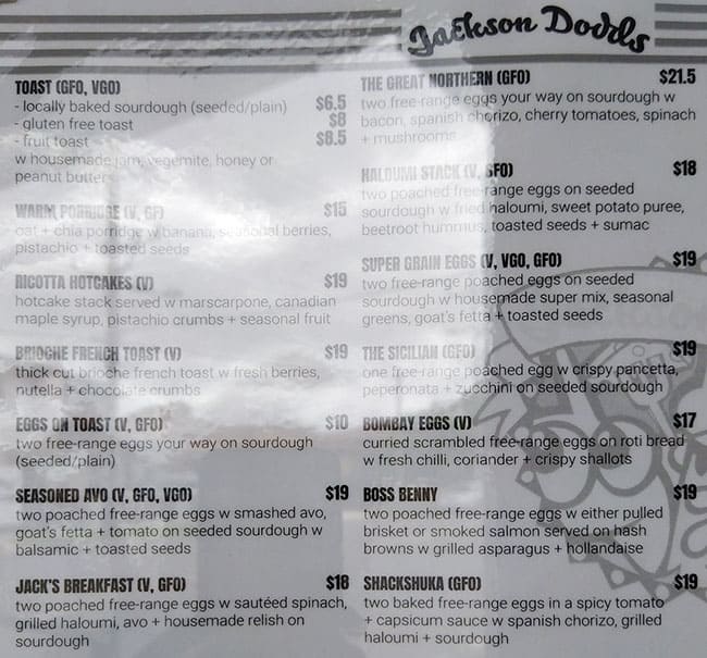 Menu at Jackson Dodds restaurant, Preston