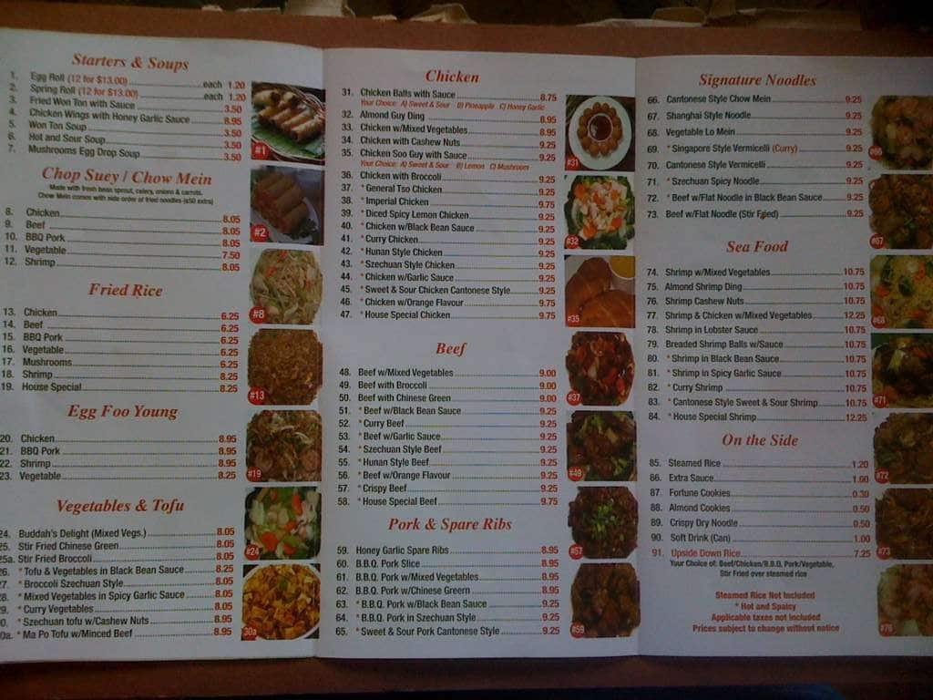 Menu at Lucky Chow restaurant, Ottawa