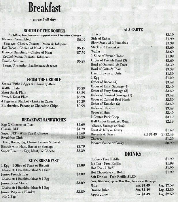 Menu at Ballard Street Cafe, Wylie