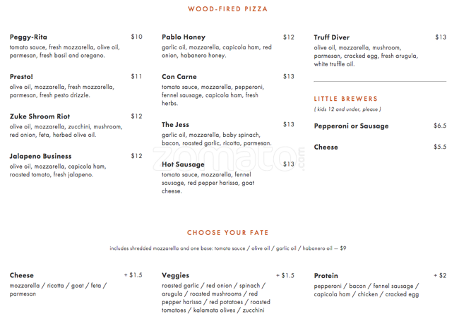 Menu at Fate Brewing Company Bistro pizzeria, Scottsdale